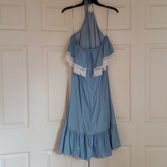 Lulus | Dresses | Renamed Halter Dress Bluewhite Fringe Size Medium ...